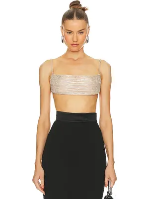 SAU LEE Zafina Embellished Metallic Top - Silver