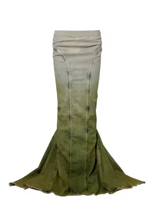 Rick Owens Distressed Dégradé Denim Maxi Skirt - Green