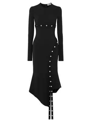 Attico Asymmetric Embellished Midi Dress - Black