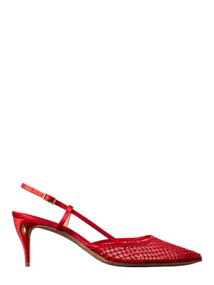 Jennifer Chamandi Mario 65 Satin And Crystal-embellished Mesh Slingback Pumps - Red
