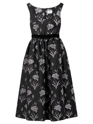 Erdem Velvet-trimmed Floral-jacquard Midi Dress - Black