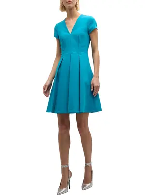 Emporio Armani Emporio Armani Emma Pleated Fit-&-Flare Mini Dress Turquoise