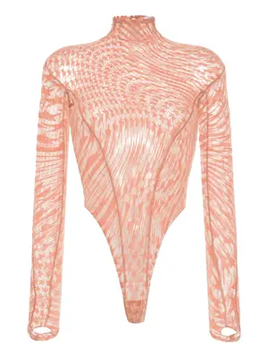 MUGLER Star-print Mesh Bodysuit - Neutrals