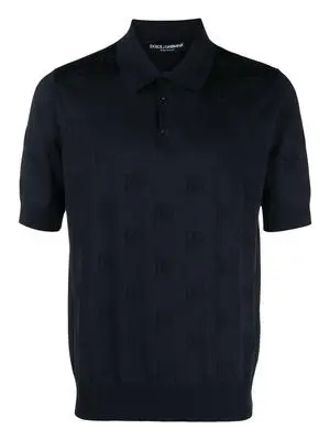 Dolce & Gabbana Logo-jacquard Silk Polo Shirt - Blue
