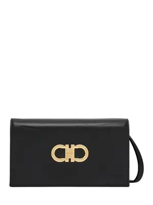 FERRAGAMO Double Gancini Leather Mini Bag - Black