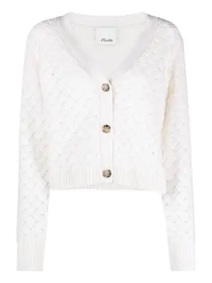 ALLUDE Crochet-knitted V-neck Cardigan - Neutrals