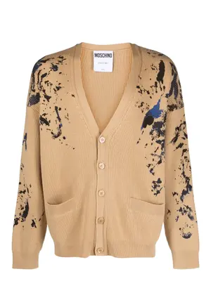 Moschino Paint-splatter Wool Cardigan - Brown