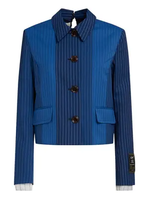 Marni Pinstripe Virgin Wool Jacket - Blue