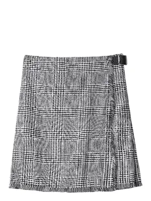 Burberry Plaid Fringed Miniskirt - Black