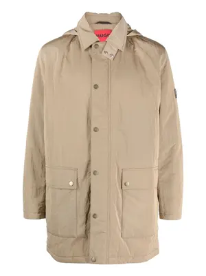 Hugo Hooded Crinkled-finish Raincoat - Neutrals