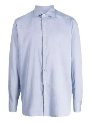 LARDINI Spread-collar Twill Shirt - Blue