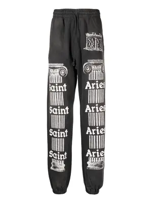 SAINT MXXXXXX Slogan-print Cotton Track Pants - Grey