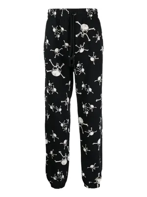 SAINT MXXXXXX Skull-print Cotton Track Pants - Black
