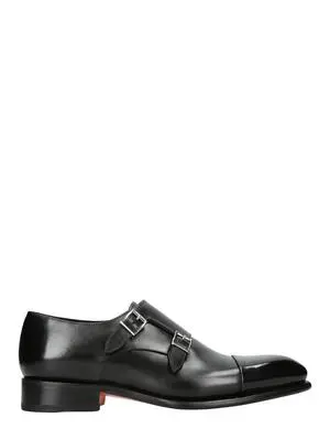 Santoni Leather Carter Double Monk Shoes - Black