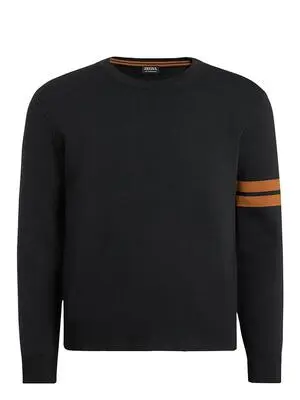 Zegna Signifier Stripe Crewneck Sweater - Black Solid