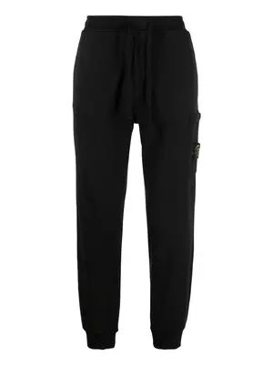 Stone Island Compass-appliqué Cotton Track Pants - Black