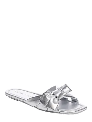 STUART WEITZMAN Stuart Weitzman Sofia Slip-On Bow Slide Sandals Silver