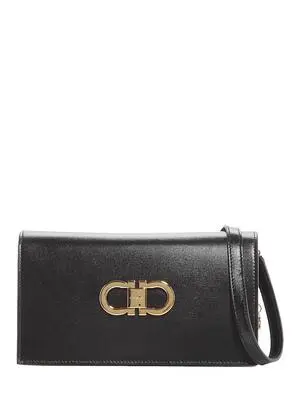 FERRAGAMO Double Gancio Leather Shoulder Bag - Nero
