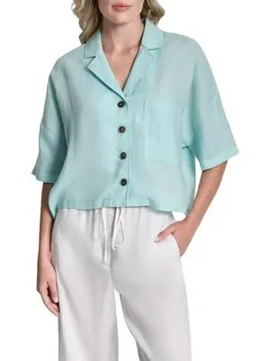 Dkny Linen Camp Shirt - Aqua