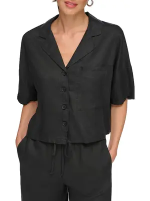 Dkny Linen Camp Shirt - Black