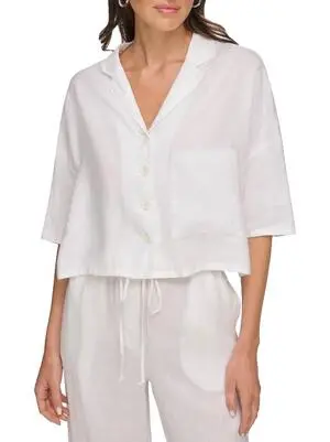 Dkny Linen Camp Shirt - White