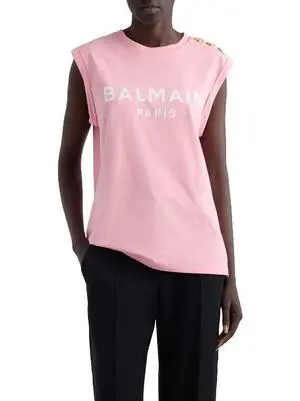 Balmain Balmain Cotton Logo Graphic Tank Ola Pink/ White