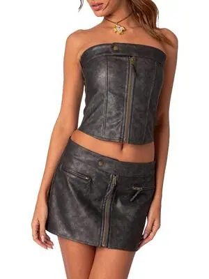 EDIKTED Ziva Faux Leather Corset Top - Black