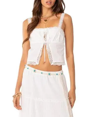 EDIKTED Peony Lace Trim Tank - White