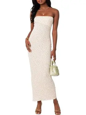 EDIKTED Lynn Rib Strapless Maxi Dress - Cream