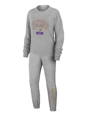 WEAR BY ERIN ANDREWS Minnesota Vikings Knit Long Sleeve T-shirt And Pants Sleep Set - Heather Gray