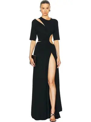 SID NEIGUM Gathered Slit Maxi Dress - Black