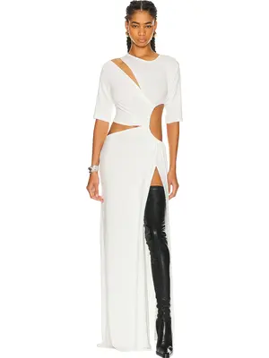 SID NEIGUM Gathered Slit Maxi Dress - White