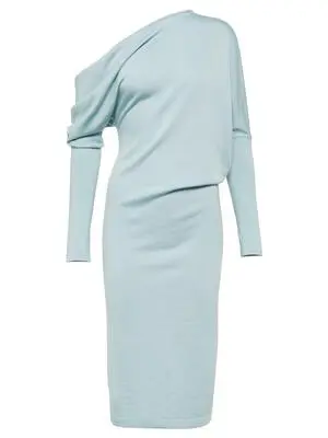 TOM FORD Off-shoulder Cashmere-blend Midi Dress - Blue