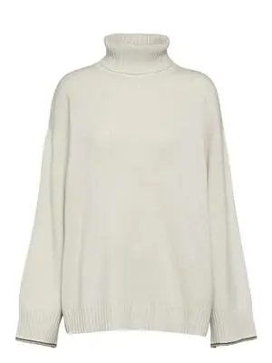 Brunello Cucinelli Wool, Cashmere, And Silk Turtleneck Sweater - White