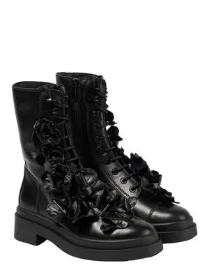 JIMMY CHOO Nari Floral Leather Combat Boots - Black