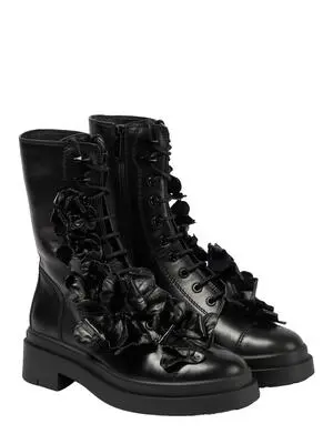 JIMMY CHOO Nari Floral Leather Combat Boots - Black