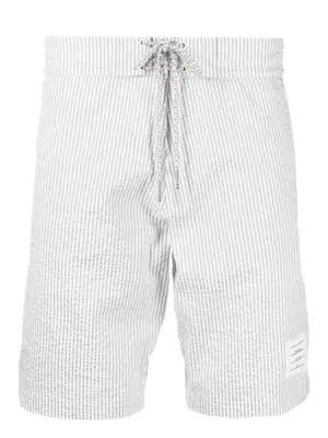 Thom Browne Seersucker Stripe-print Swim Shorts - White