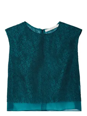 JASON WU Cropped Layered Corded Lace And Silk-organza Top - Green