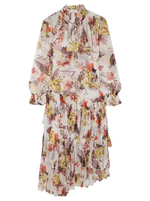 Zimmermann Net Sustain Matchmaker Asymmetric Floral-print Chiffon Midi Dress - Ivory