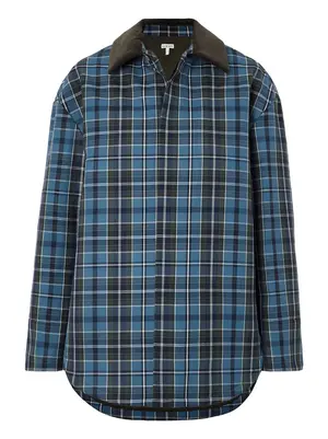 Loewe Cotton Corduroy-trimmed Checked Wool-blend Padded Jacket - Blue