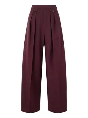 Chloé Pleated Wool-gabardine Wide-leg Trousers - Burgundy