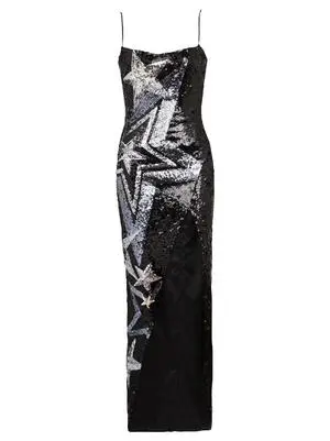 Balmain Star-pattern Sequinned Maxi Dress - Black