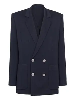 Balmain Monogram-pattern Double-breasted Blazer - Blue
