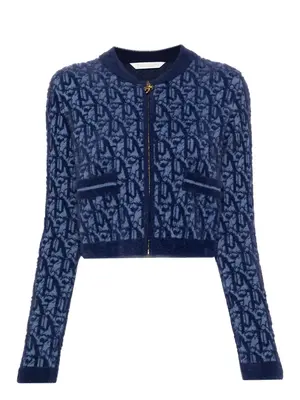 Palm Angels Monogram-jacquard Zip-up Cardigan - Blue