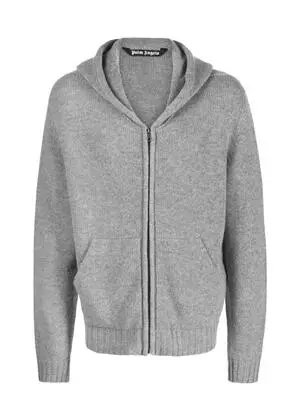Palm Angels Curved-logo Zip-up Hoodie - Grey