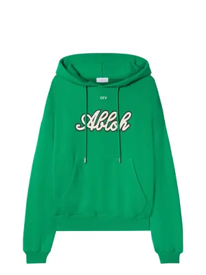 Off-White Varsity-print Cotton Hoodie - Green