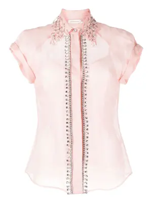 Zimmermann Matchmaker Diamante Linen-blend Blouse - Pink