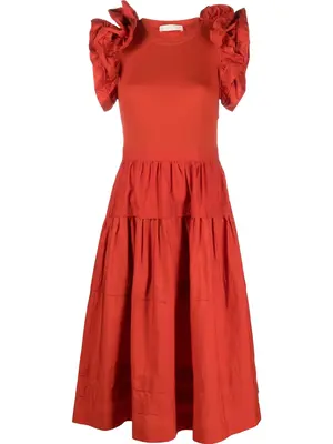 Ulla Johnson Ulla Johnson Francine Ruffled Midi Dress Orange