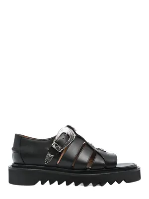 TOGA VIRILIS Caged Leather Sandals - Black