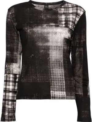 Y’s Abstract-print Fine-knit Jumper - Black